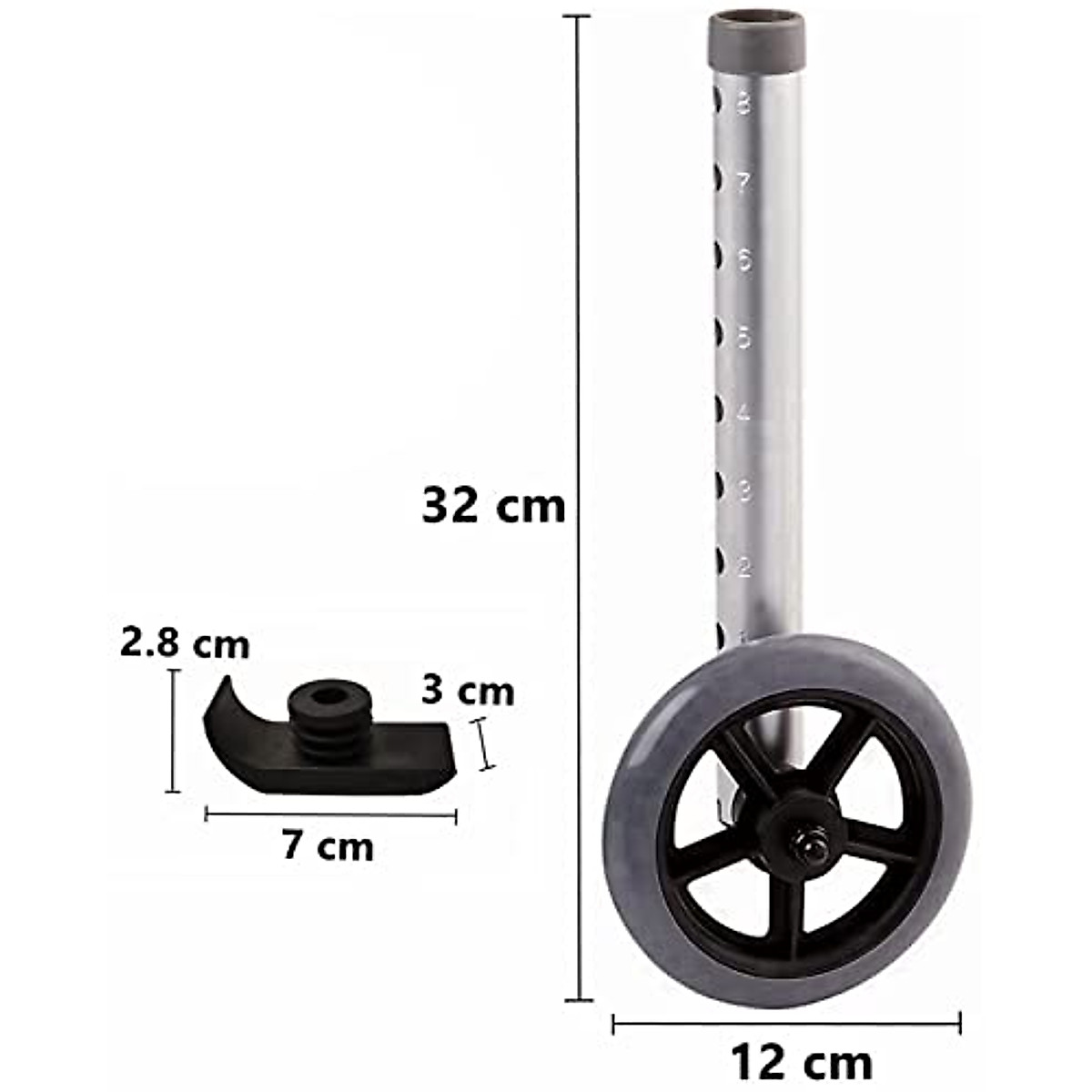 Walker Wheels and Ski Glides 1 Pair, Rubber Universal Walker Caster Wheel with 8 Height Adjustable, Replacement Rollator Accessories, 4 PCS