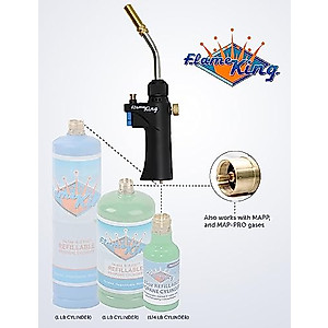 Flame King FK-028CGA High Intensity Propane Torch Head for Soldering, Brazing, Plumbing, Lighting Charcoal/Fire Pits,Compatible with 1LB Cylinders, MAPP, and MAP-PRO