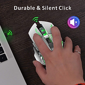 Uciefy Q85 Rechargeable Wireless Gaming Mouse, 2.4G LED Optical Silent Wireless Computer Mouse with 4 LED Light, 3 Adjustable DPI, Ergonomic Design, Auto Sleeping (Silver)