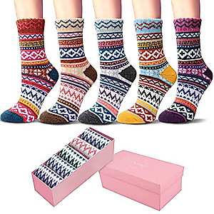 5 Pack Womens Socks Vintage Winter Soft Warm Cold Knit Wool Socks Women Socks Walking