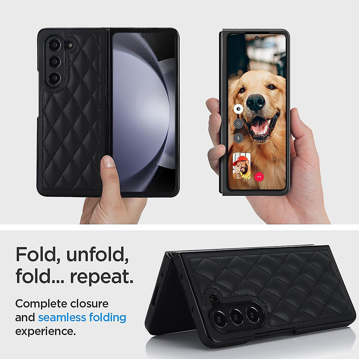 XNXCEVI for Samsung Galaxy Z Fold 5 Case, Premium Leather Back Cover Anti-Scratch Shockproof Case for Galaxy Z Fold5 5G (Black)