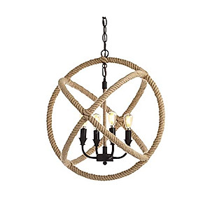 JONATHAN Y JYL9041A Soka 4-Light 20" Adjustable Globe Metal/Rope LED Pendant, Farmhouse, Coastal, Bohemian, Cottage, Industrial, Rustic, Transitional, Dining Room, Kitchen, Foyer, Black/Brown