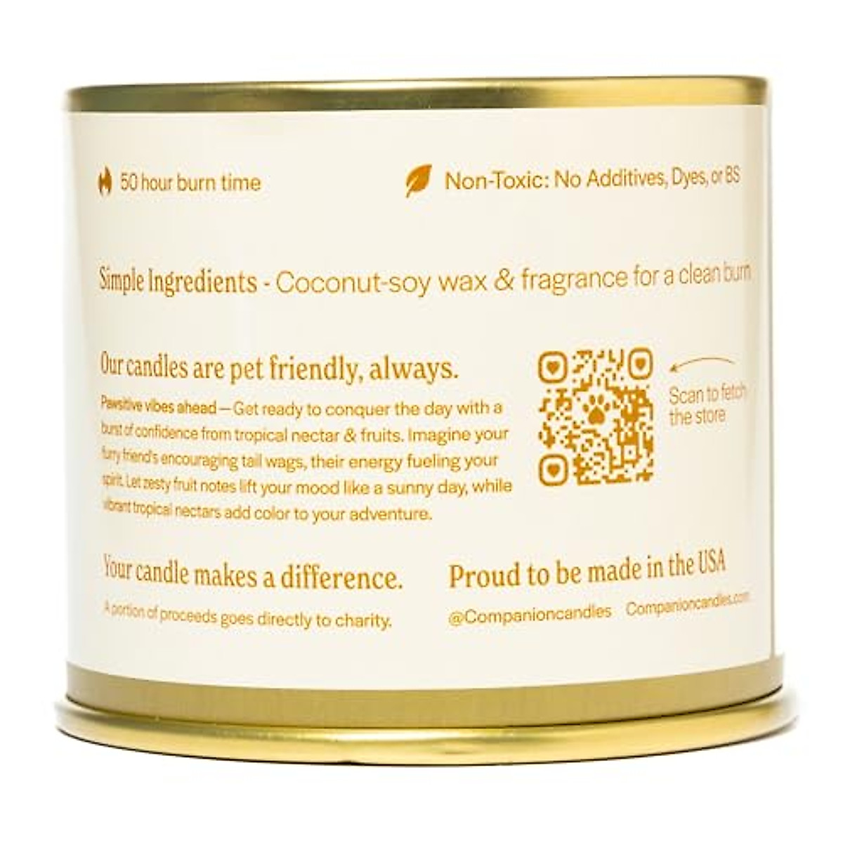 Companion Candles Pet Safe Wood Wick Candle - “You Got This!” Citrus & Tropical Fruits, Coconut Soy Wax Scented, Over 50 Hr Burn Time, Non-Toxic, Women-Owned, Made in USA (11.8 oz.)