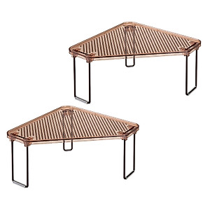 mDesign Plastic/Steel Corner Stackable Rack, Storage Organizer Shelf for Bathroom, Vanity, Countertop, Sink, Cabinet, Holds Makeup, Shower Accessories, Ligne Collection - 2 Pack - Bronze/Amber