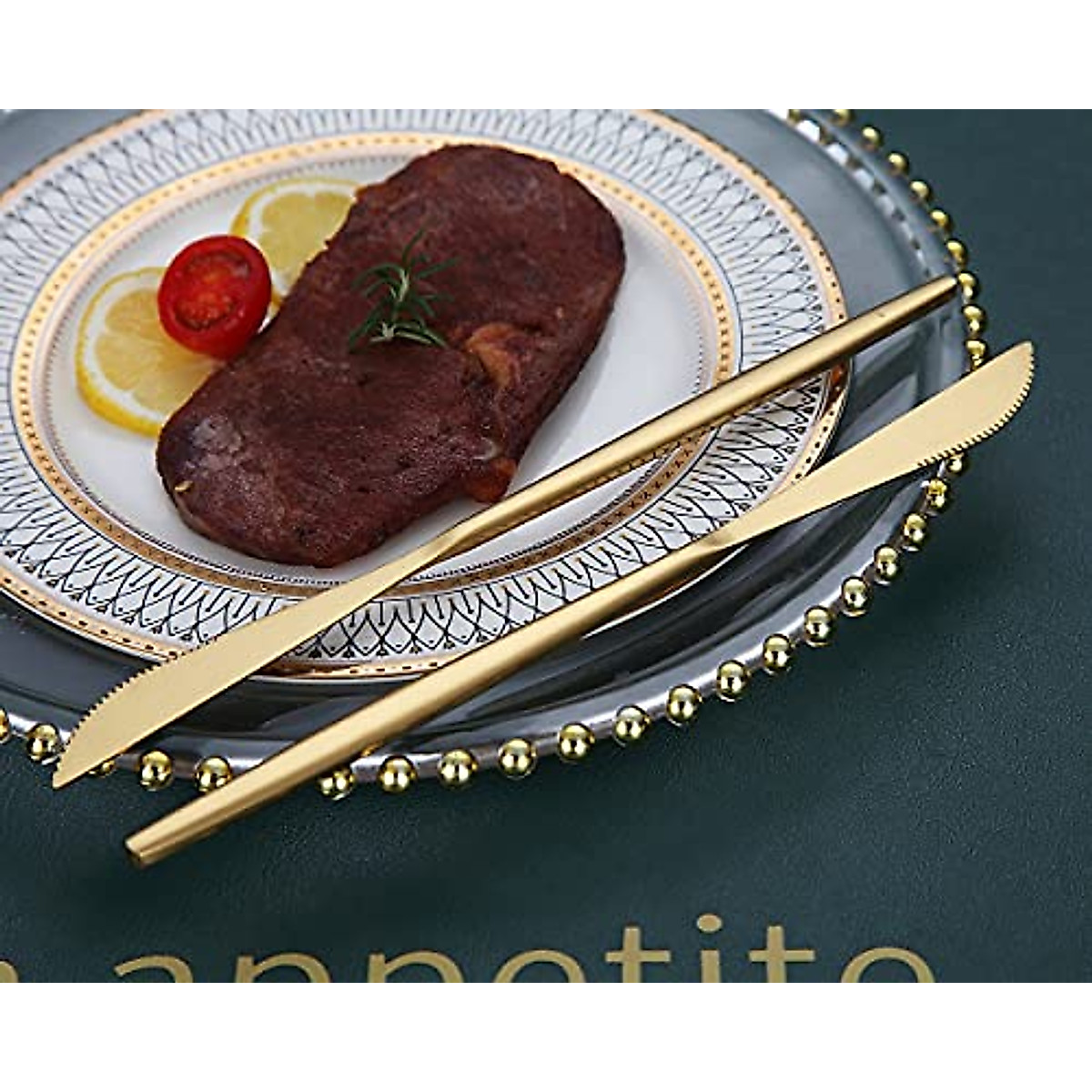 HOMQUEN Dinner Knives 6 Piece, Stainless Steel Matt Gold Dinner Knife, Sturdy butter knife, Modern Design butter knives, Dishwasher Safe (Matt Golden-8.9 Inch)