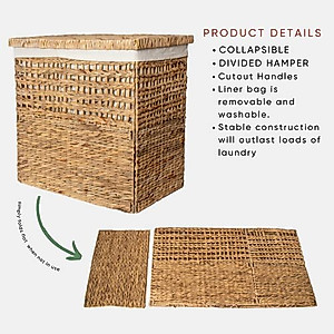 WERORA - Hampers for Laundry 136L, Wicker Water Hyacinth Double Laundry Baskets, Divided Laundry Hamper, Tall Collapsible Laundry Hamper with Lid, Boho Laundry Basket for Bathroom, Bedroom.