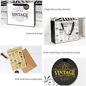 Crisky 70th Birthday Gift Wrap Bag Vintage 1954 with 70th Birthday Card Matching Envelope Sticker and Tissue Paper for Women/Men/Wife/Husband/Mom/Dad, 13" x 10" x 5"