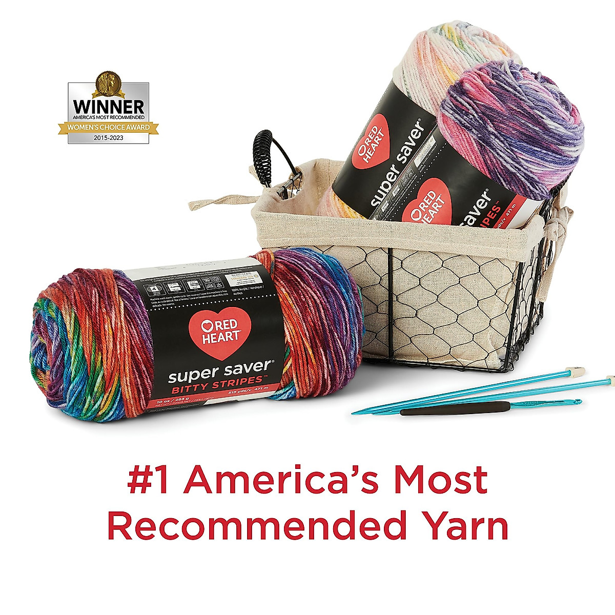 Red Heart Super Saver Bitty Stripe Crayon Box Yarn - 2 Pack of 10oz/283g - 100% Acrylic - #4 Worsted (Medium) - 515 Yards - Knitting/Crochet