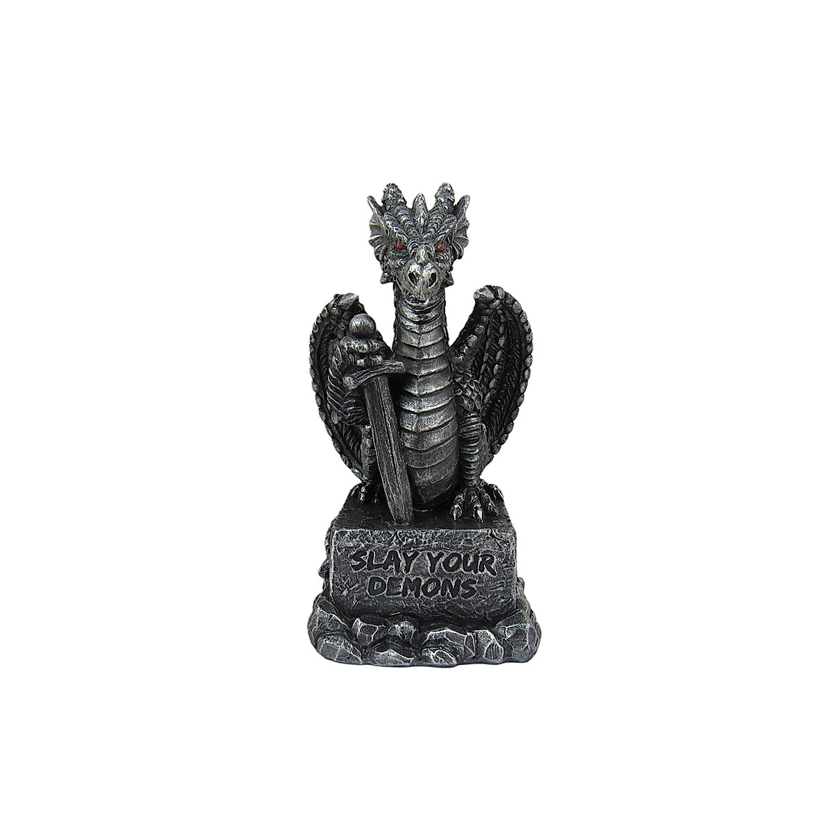 DWK Pewter Dragons Motivational Gothic Decor Mini Figurines | 4 Piece Set Medieval Home Decor and Dragon Garden Decor | Medieval Mini Statues Gifts for Meditation - 5"