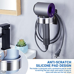 XILIMEN Hair Dryer Holder Wall Mounted, Bathroom Blow Dryer Holder, Stainless Steel Hair Blow Dryer Rack Organizer, Adhesive Hairdryer Holder for Bathroom Barber Shops, Hair Dryer Storage