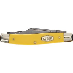 Old Timer 8OTY Yellow Senior 6.9in S.S. Traditional Pocket Knife with 3in Clip Point, Sheepsfoot, Spey Blade and Sawcut Handle for Hunting, Camping and EDC, Multicolor
