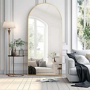 Dewfig Arched Full Length Mirror, 71"*30", Large Floor Mirrors with Stand, Full Body Mirror Standing Mirrors for Leaning Hanging Bedroom, Living Room,Dressing Room, Aluminum Alloy Frame, Gold