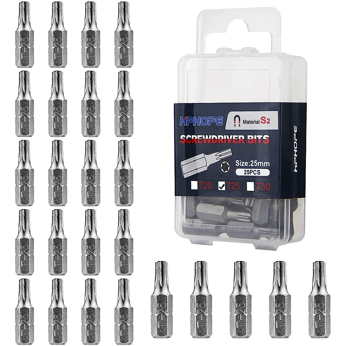 HPHOPE T25 Screwdriver Bit Set, Torx Bits T25, 1/4" Hexagon Bit, Length: 1", 25Pcs