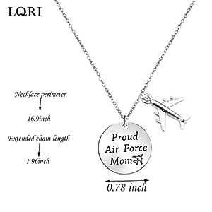 LQRI Airforce Mom Gift Proud Air Force Mom Necklace Airplane Charm Military Deployment Gift Long Distance Relationship Necklace for Mother (silver)