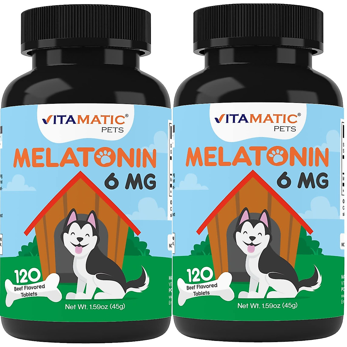 Vitamatic Melatonin for Dogs - 6 mg - 120 Beef Flavored Chewable Tablets ((Pack of 2))