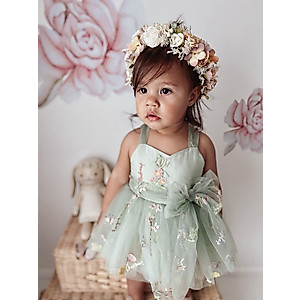 RSRZRCJ Toddler Infant Baby Girl Valentines Day Clothes Short Puff Sleeve Ruffle Heart Print Dress with Bow Belt One Piece (Pink+Red, 4-5T)