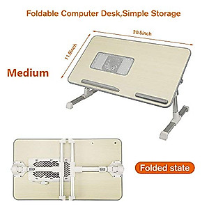 TIESAN Adjustable Laptop Table Laptop Bed Tray Table Portable Standing Bed Desk with Foldable Leg Notebook Standing Breakfast Reading Desk for Sofa Couch Floor (Medium-20.47'' x 11.8'')