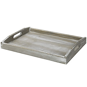 MyGift Rustic 12 x 16 inch Gray Wood Decorative Serving Tray with Handles, Rectangular Coffee Table Tray, Breakfast Tray