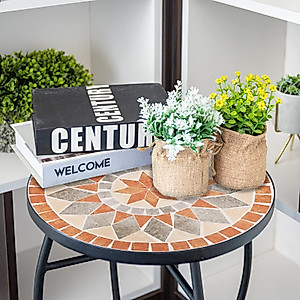 VCUTEKA Mosaic Side Table, 21" Round End Table with 14" Ceramic Tile Top, Patio Accent Table Indoor and Outdoor End Table for Yard, Garden, Living Room, Bistro Balcony or Lawn Golden Sun