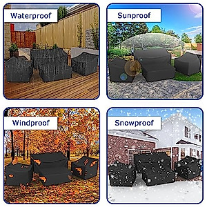 MUTUSHI Patio Furniture Cover Set 4 Piece Outdoor Furniture Cover Waterproof, 420D Heavy Duty Lawn Outdoor Patio Furniture Set Covers -Black