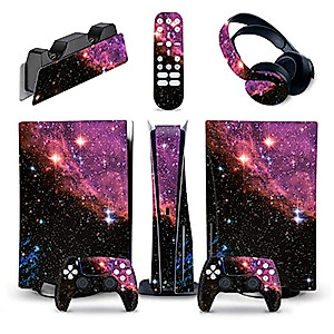 CENSTEEL PS5 Skin for PlayStation 5 Disc Version, Sticker for PS5 Vinyl Decal Cover for Playstation 5 Controller & Charging Station & Headset & Media Remote - Purple Starry Sky