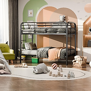 Aobabo Metal Bunk Bed Twin Over Twin Size, Heavy Duty Bed with Safety Guard Rails and Space-Saving Design, Steel Bed for School, Bedroom, Assembly Required, Black