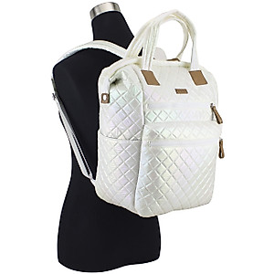 BODHI Quilted Luxe Top Handles Backpack with Trolley Sleeve - White Iridescent