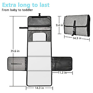 Portable Baby Changing Pad, SKYROKU Detachable Travel Changing Pad, Smart Wipes Pocket with Built-in Pillow -Waterproof & Large Changing Area-Foldable Travel Baby Changing Kit Black