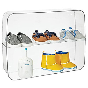 mDesign Plastic Wall Mount Display Organizer Holder, 2 Tier - Protect, Store and Show Off Small Collectibles, Figurines, Mugs, Succulent Plants - Create Additional Storage in Bathroom, Nursery - Clear