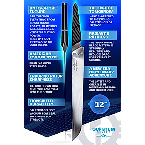 Dalstrong Slicing Knife - 12 inch Brisket, Meat and BBQ Knife - Razor Sharp American Forged BD1N-VX Hyper Steel - Quantum Series - Premium Kitchen Knife - Carving Knife Slicer - Leather Sheath