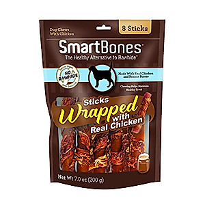 SmartBones Chicken-Wrapped Sticks, Treat Your Dog to a Rawhide-Free Chew Made With Real Chicken and Peanut Butter 8 Count (Pack of 1)