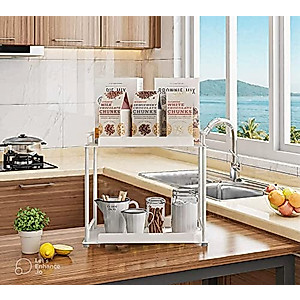 AWTS Bathroom Counter Organizer, 2 Tier Stainless Steel Bathroom Countertop Organizer, Kitchen Organizer, Cosmetic Organizer, Vanity Bathroom Organizer, Storage Shelf, Living Room,Dressing Table,White