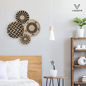 VESPR Rattan Wall Basket Decor with Included Wall Hooks – Bohemian Handmade Wall Art - Centerpiece Decorations - Set of 4 Woven Baskets - Perfect Rustic Home Décor for Kitchen, Living Room, Bedroom