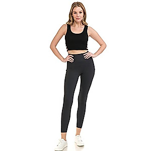 Leggings Depot High Waist 7/8 Leggings Workout Yoga Pants with Pockets (Black, Large)