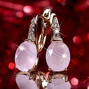EKIDAZ Pink Moonstone Earring for Women, 925 Diamond Earring Micro-Encrusted Crystal Earrings, Highlight The Temperament Earrings Birthday Valentine's Day Gift for Women/Girls