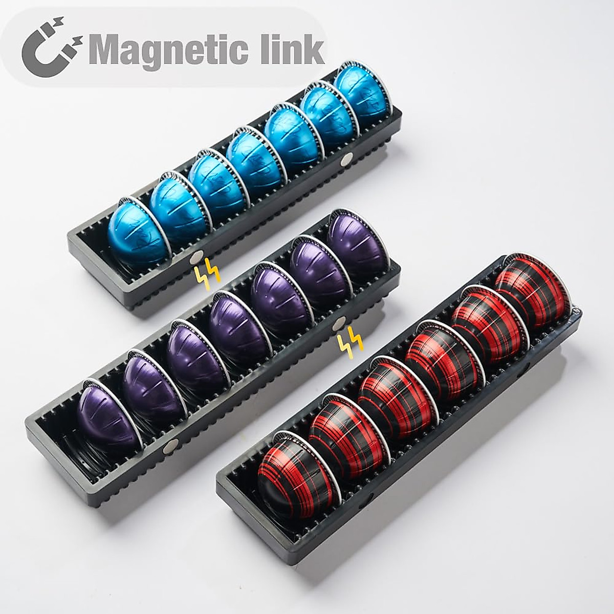 MAULEHUA Coffee Pod Drawer Organizer for Nespresso Vertuo Capsule,Coffee Capsule Storage Tray,Magnetic Connect Black-4Pack