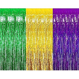 Mardi Gras Decorations Fat Tuesday Decorations Mardi Gras Party Decorations Mardi Gras Decor Mardi Gras Party Backdrop Purple Green Gold Foil Fringe Curtains Mardi Gras Party Supplies by HappyField