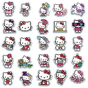 Cannity Hello Kitty Stickers, 50PCS Cute Stickers White Theme Kawaii Cat Stickers for Kids Teens Adults, Vinyl Waterproof Stickers Pack for Laptop Phone Luggage Water Bottles