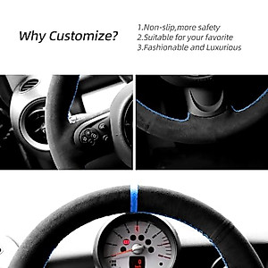 Alfanxi Hand Stitch Alcantara Steering Wheel Cover Compatible with Mini Cooper/Cooper S One (Blue Stripe)