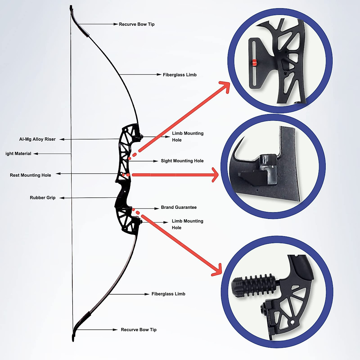 SOPOGER Archery Recurve Bows for Adults -Bow and Arrow Set for Adults Youth Beginner 30 lbs 40 lbs Metal Riser Takedown Recurve Bow Right Handed for Outdoor Practice Target Hunting (Black - 40lbs)