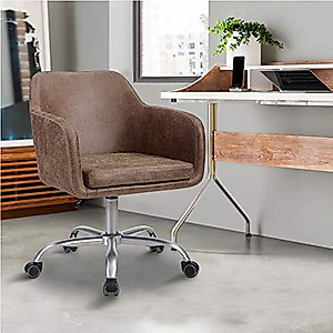 Benjara Leatherette Metal Frame Swivel Office Chair with Sloped Armrests, Brown
