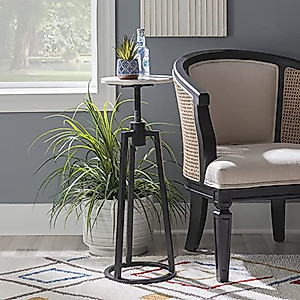 Powell White Marble Top Drink Industrial Style Black Metal Adjustable Height Base Muriel Side Table