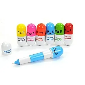 24pcs Vitamin pill Ballpoint Pen, Novelty Retractable Gift Ball pen with Smiling Face Cute Cartoon Emotion