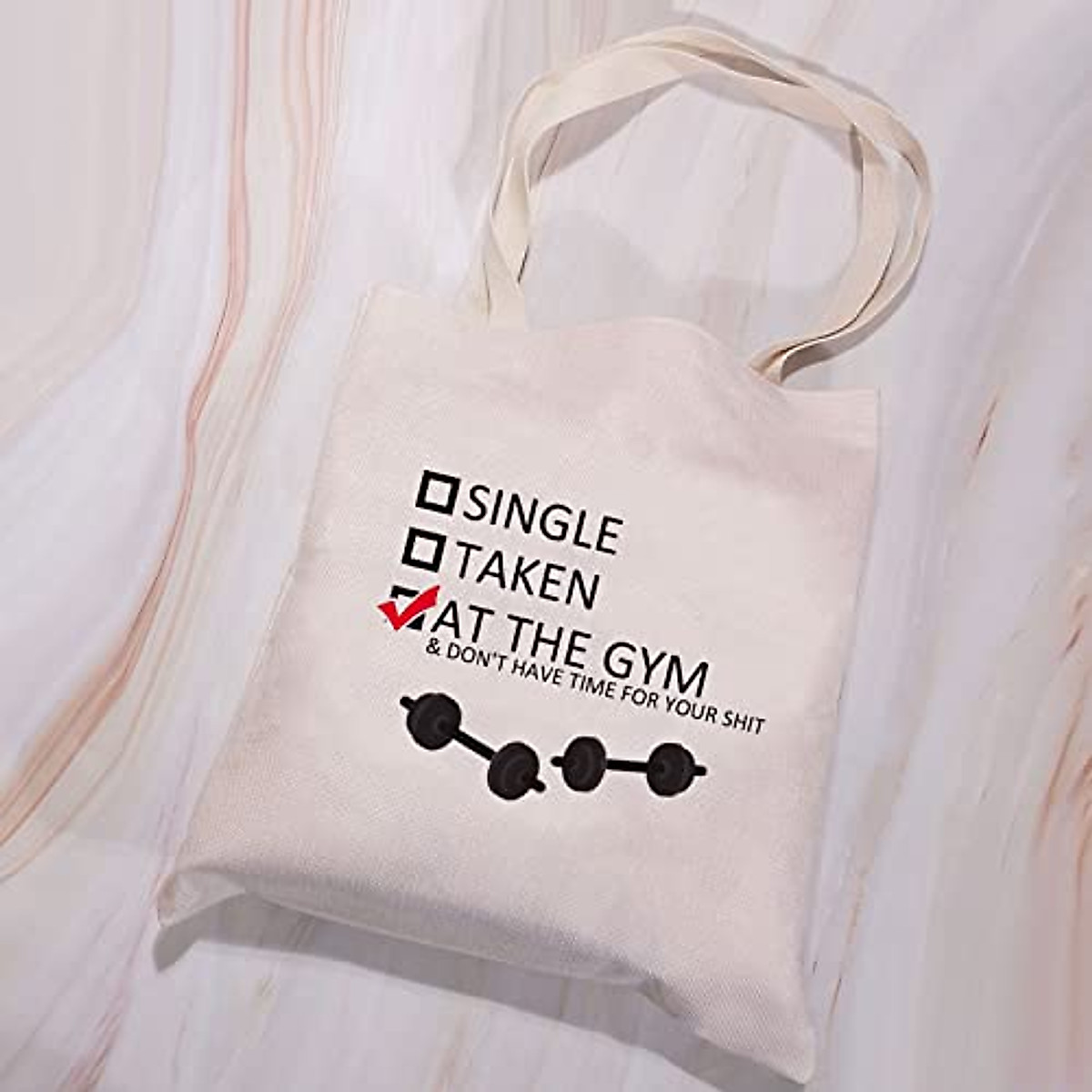 VAMSII Single Taken at the Gym Tote Bag Fitness Lovers Gifts Workout Canvas Tote Bag Fitness Freak Gifts for Trainer Coach (GYM Tote Bag)