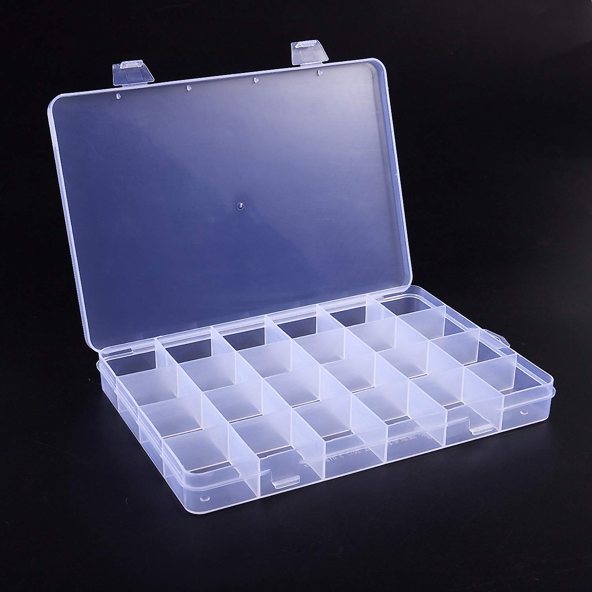 Pasuihcay 24 Compartments Plastic Box Case Jewelry Bead Storage Container Craft Organizer, Transparent