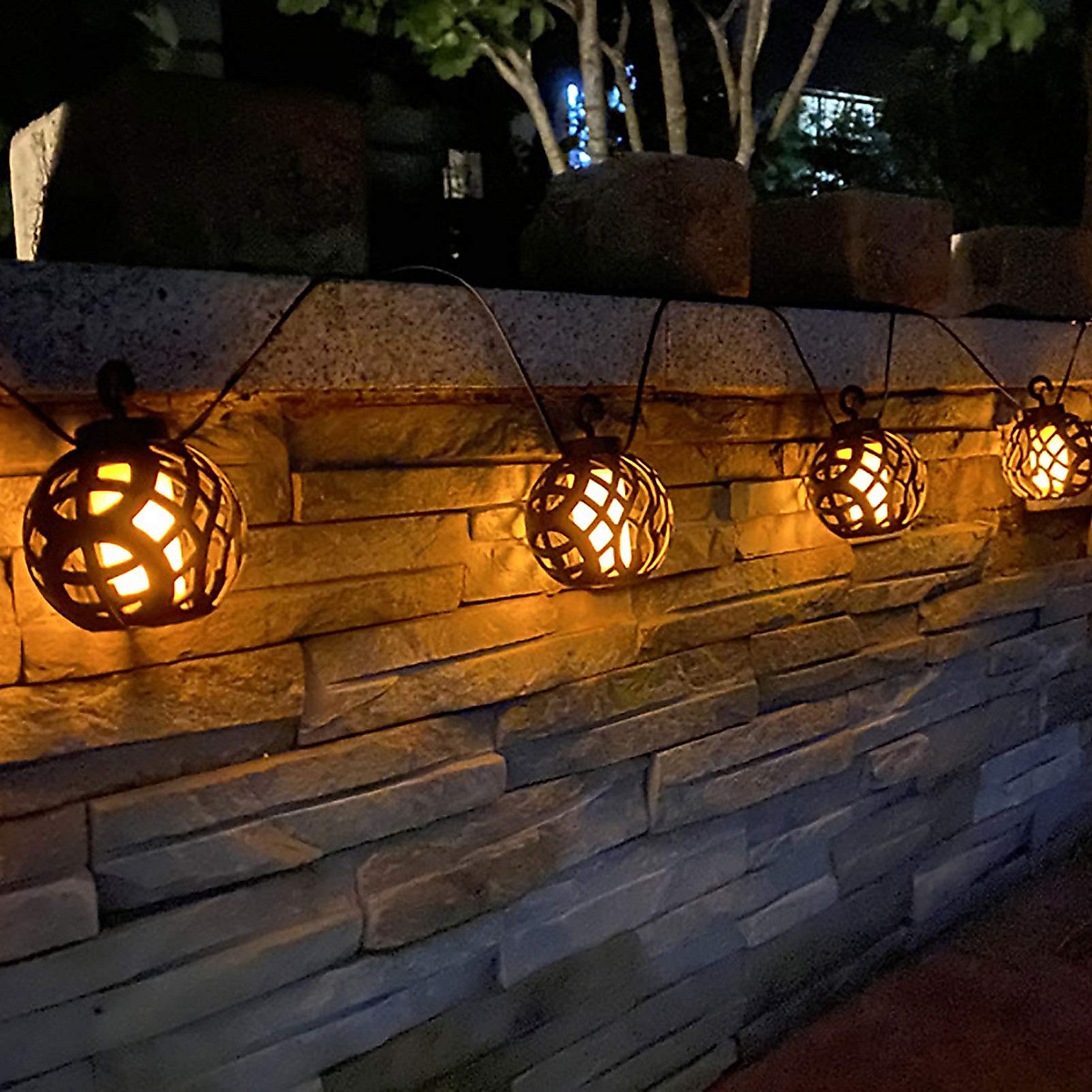 Uonlytech Creative Lantern Shape String Light String Flame Garden Lights Plastic LED String Lights