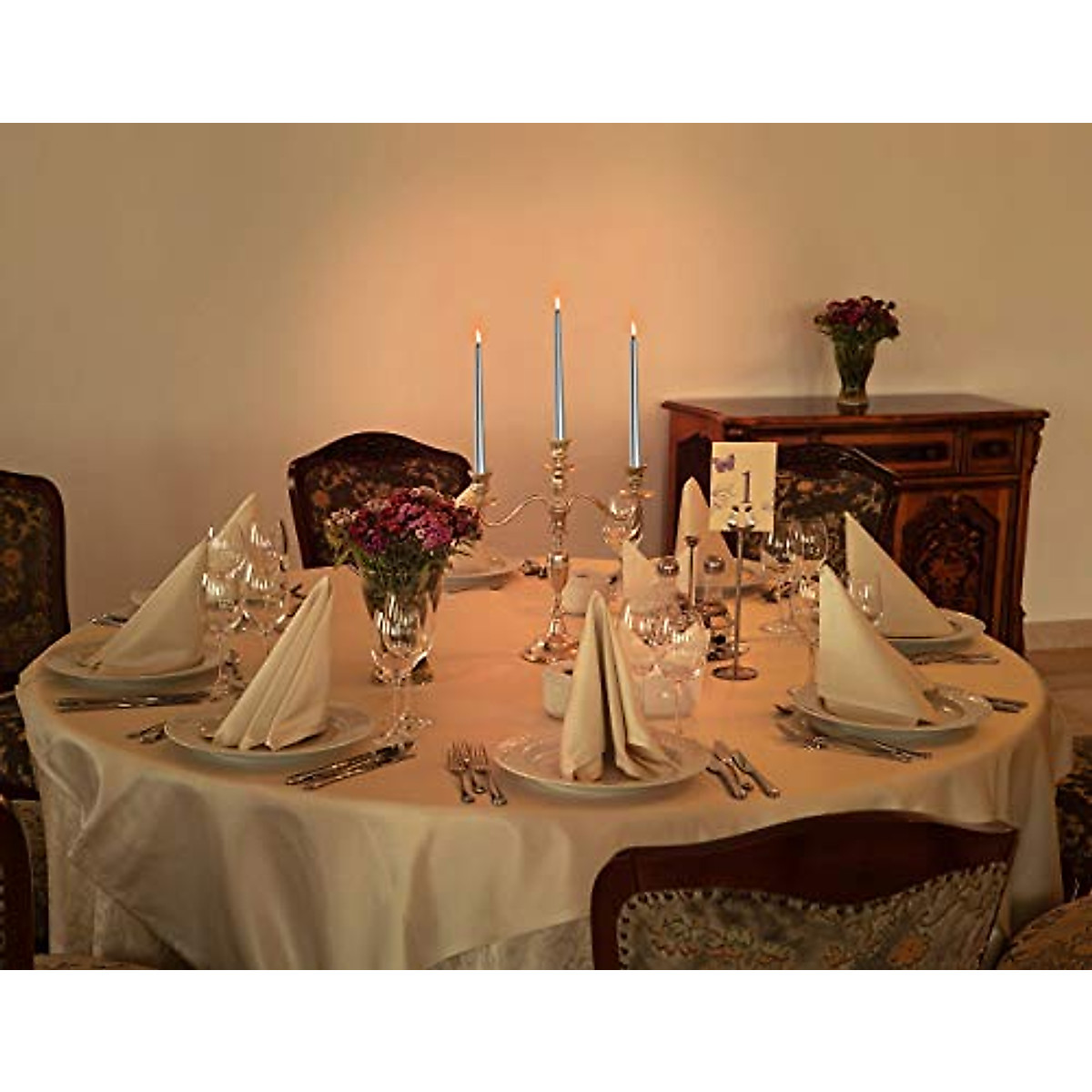 Hyoola 12 Pack Tall Metallic Taper Candles - 10 Inch Silver Metallic, Dripless, Unscented Dinner Candle - Paraffin Wax with Cotton Wicks