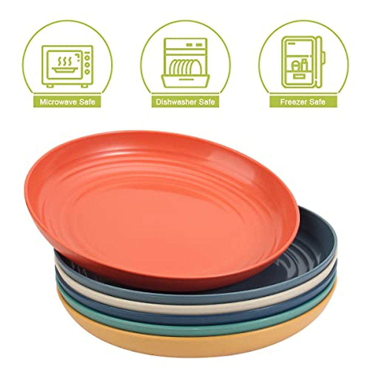 SGAOFIEE 12 PACK 9 Inch Lightweight Wheat Straw Plates, Microwave and Dishwasher Safe BPA Free and Healthy Wheat Straw Plates, Unbreakable Deep Dinner Plates