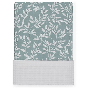 Blue Leafy Waffle Baby Blanket 2 Layers Waffle Fabric Towel for Newborn Wrap Shower Gift with Printed Patterns Cotton Baby Muslin Swaddle Blanket 70% Viscose from Bamboo and 30% Cotton.