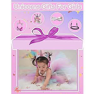 charlxee 𝟐𝟎𝟐𝟑 𝐍𝐞𝐰 Unicorns Kids Wireless Headphones with LED Lights,Headsets with Mic for School,30H Playtime,95dB Volume Limited,HD Stereo On/Over Ear Headsets,Unicorns Gifts(Hot-Pink)